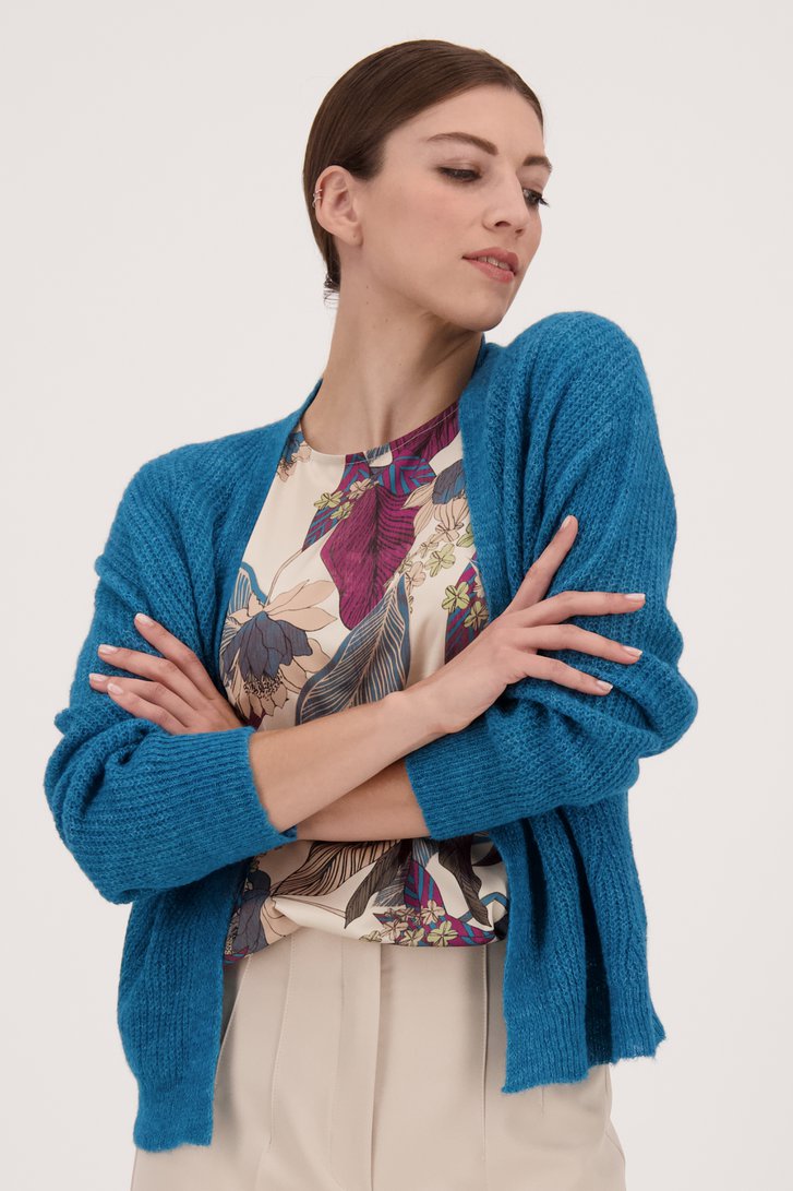 Blauwe cardigan met wol van More & More | 3079546 | Truien en cardigans | e5