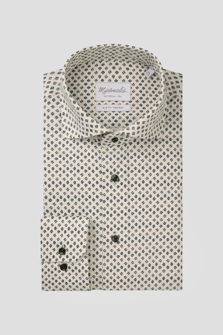 Wit hemd met blauwe grafische print - Slim fit van Michaelis | 7472333 ...