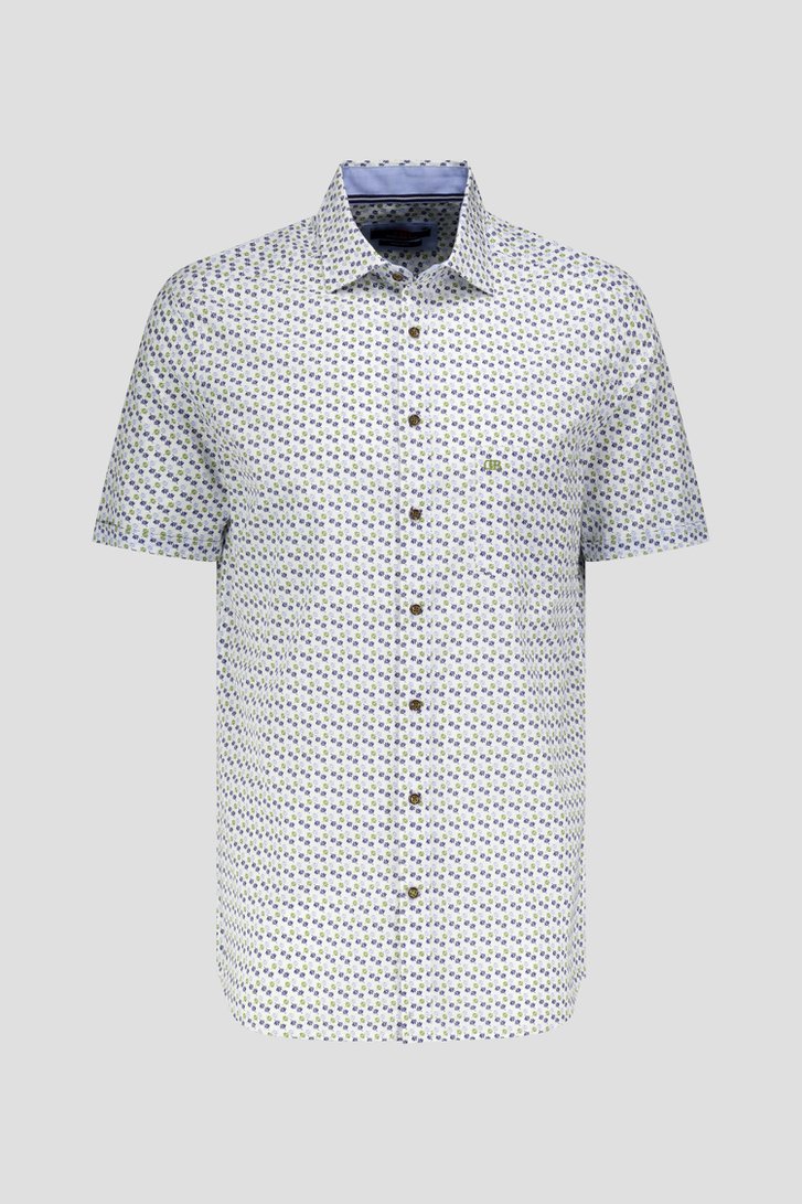 Wit hemd met groen-blauwe miniprint - Regular fit van Dansaert Blue ...