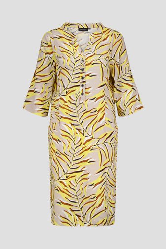 Beige kleedje met gele print van Signature | 3355792 | Midi jurken | e5