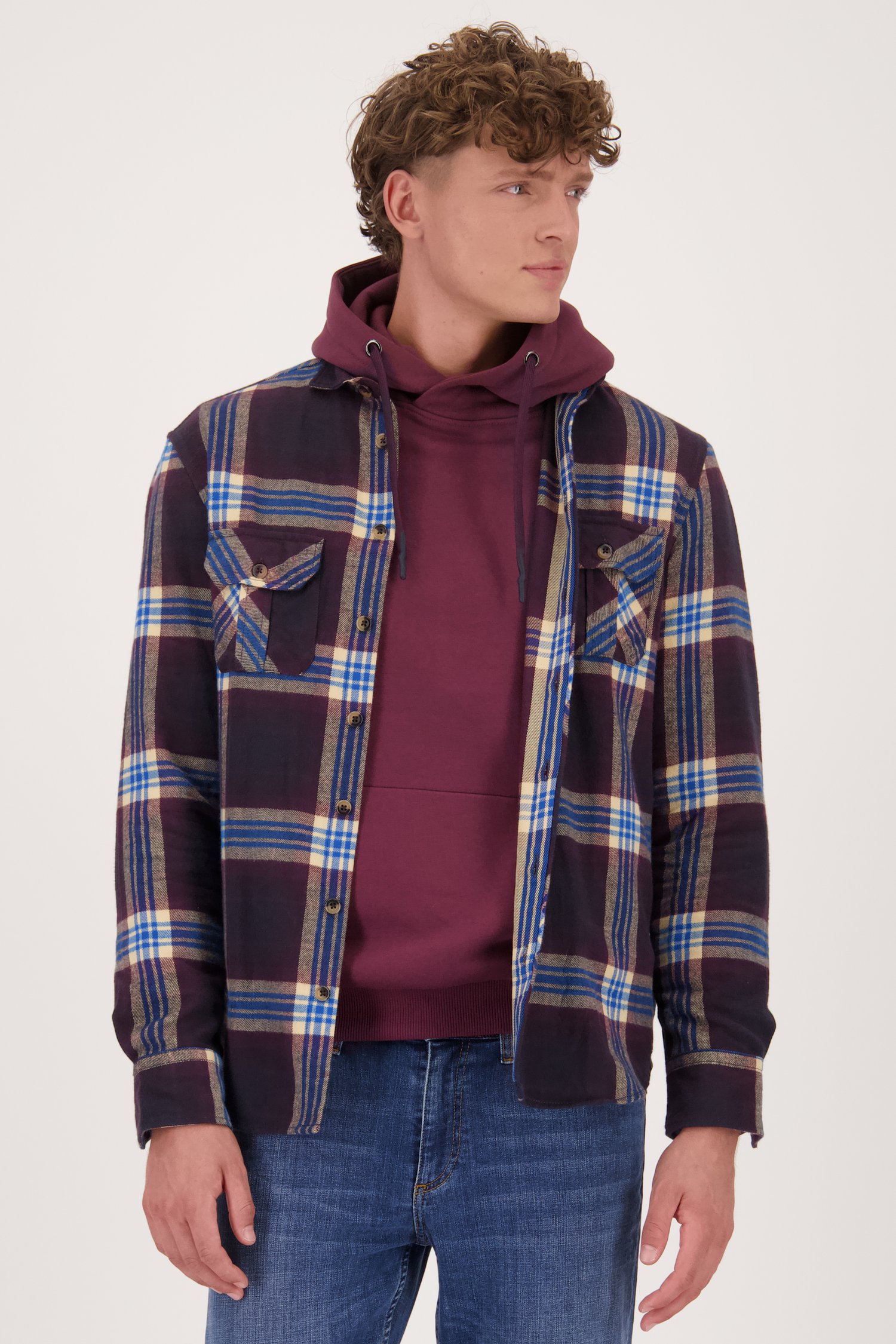 Bordeaux hemd met geruit patroon - Regular fit van Ravøtt | 3482906 ...