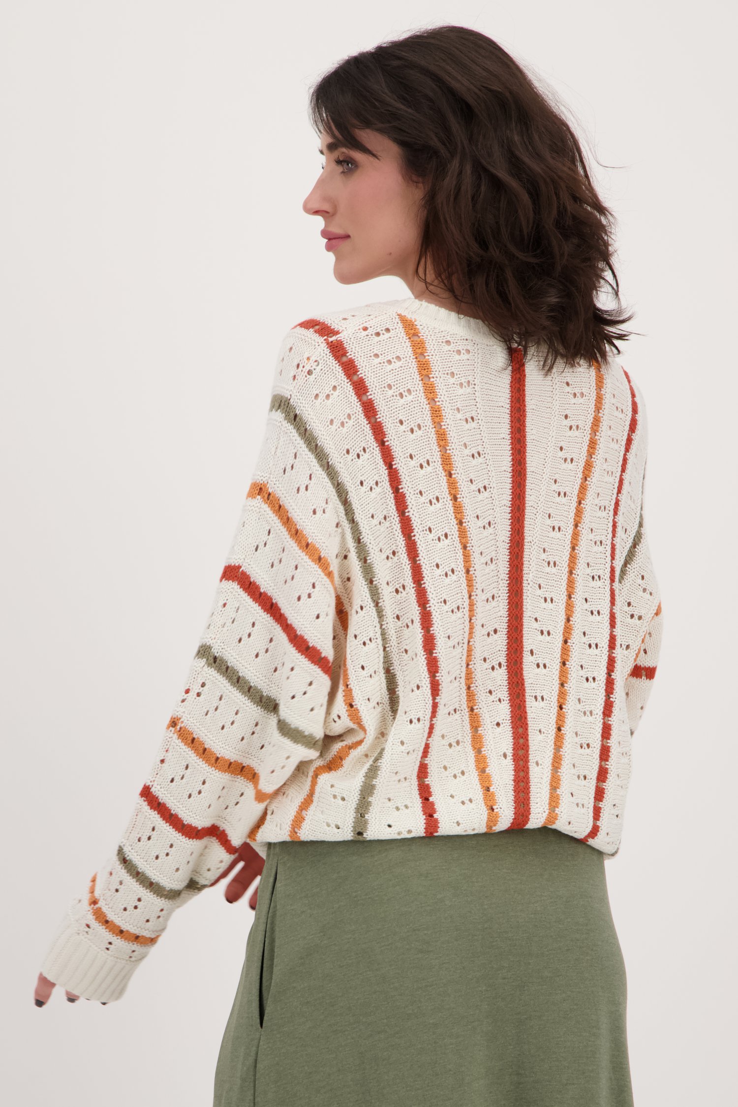 Ecru gehaakt truitje met ajour en rode strepen van JDY | 3238584 | e5