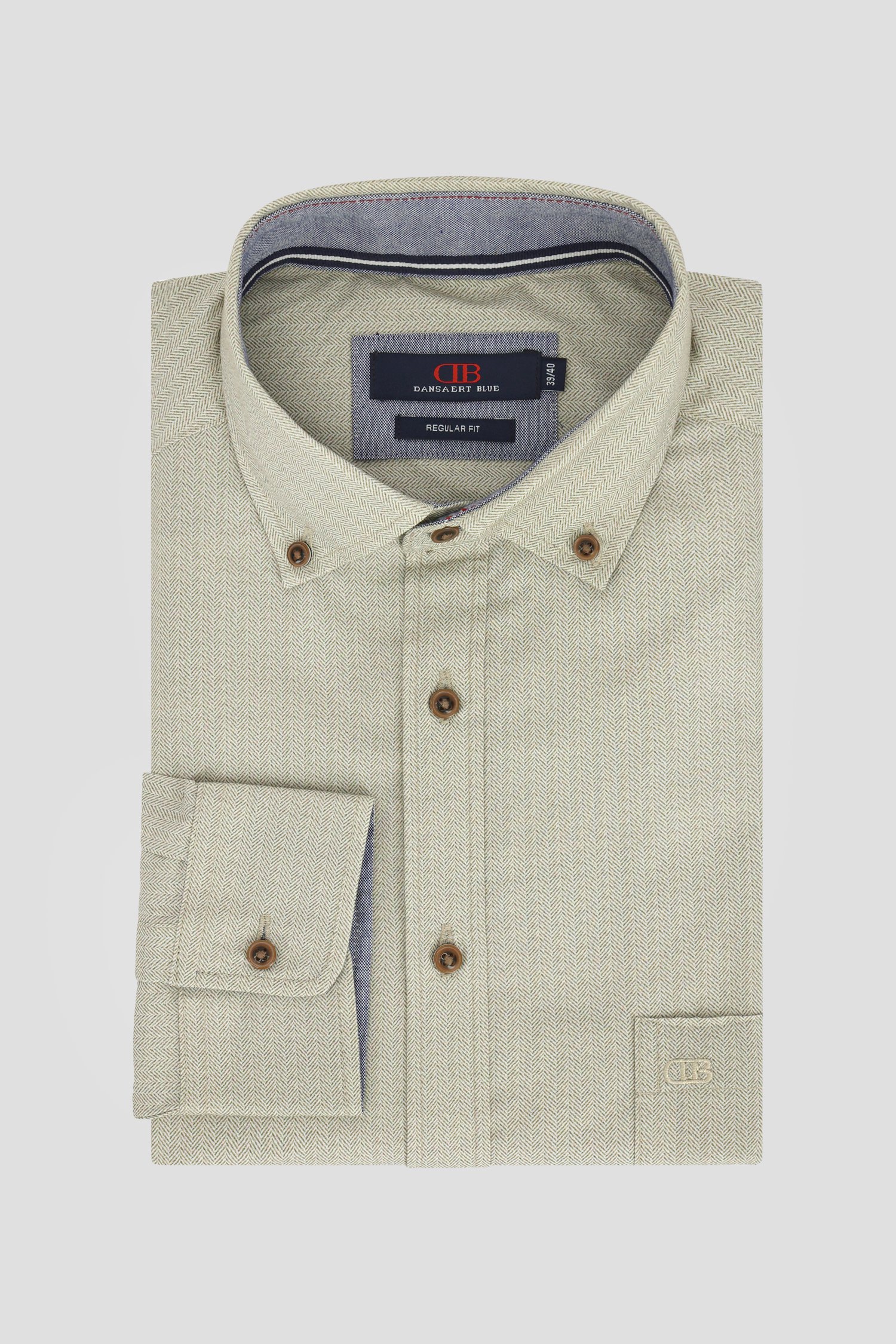 Hemd met beige visgraatmotief - Regular fit van Dansaert Blue | 7525277 ...