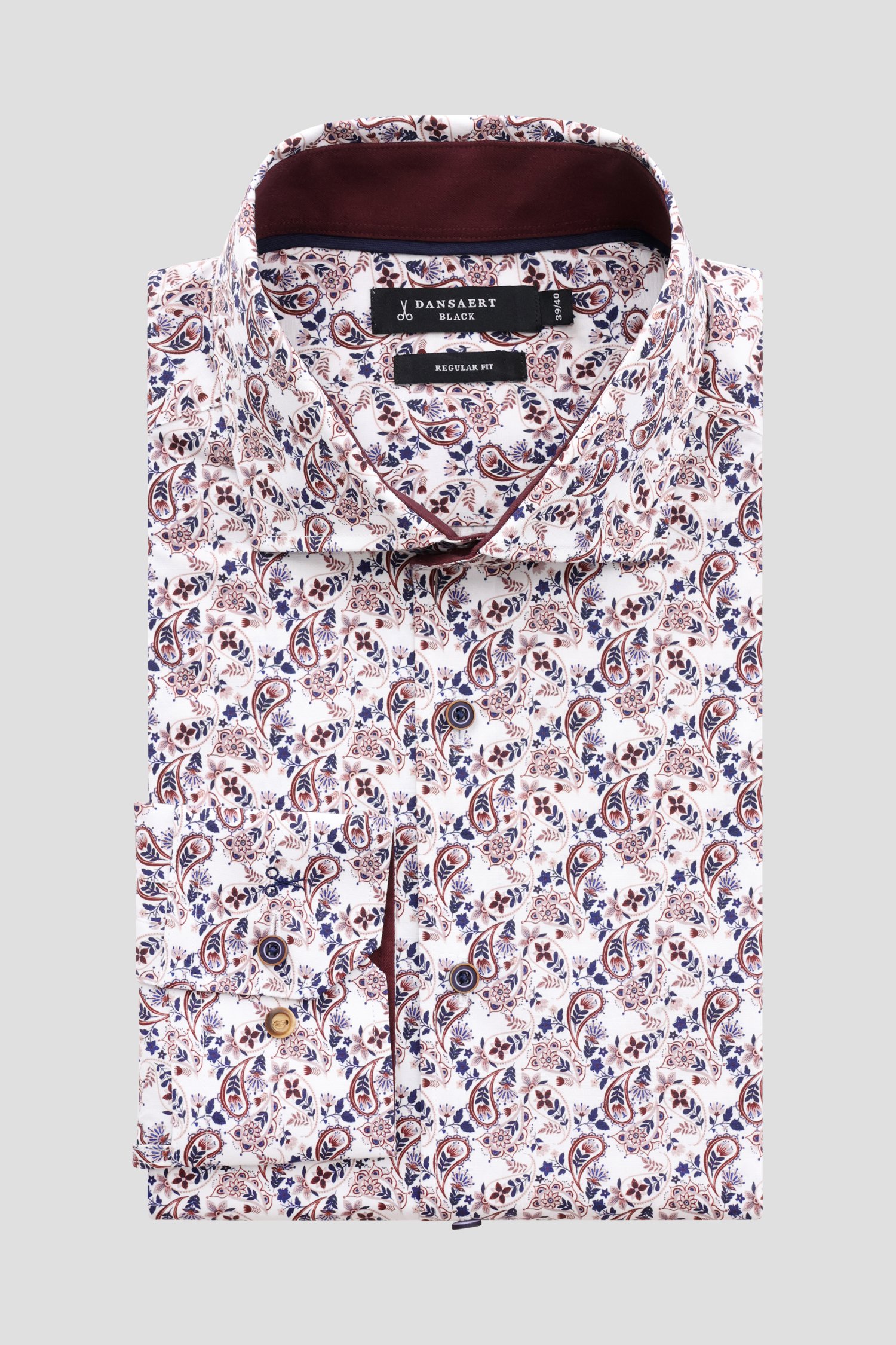 Wit hemd met bordeaux print – regular fit van Dansaert Black | 7140008 ...