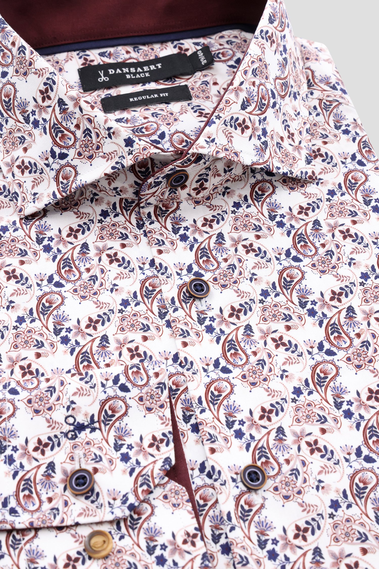 Wit hemd met bordeaux print – regular fit van Dansaert Black | 7140008 ...