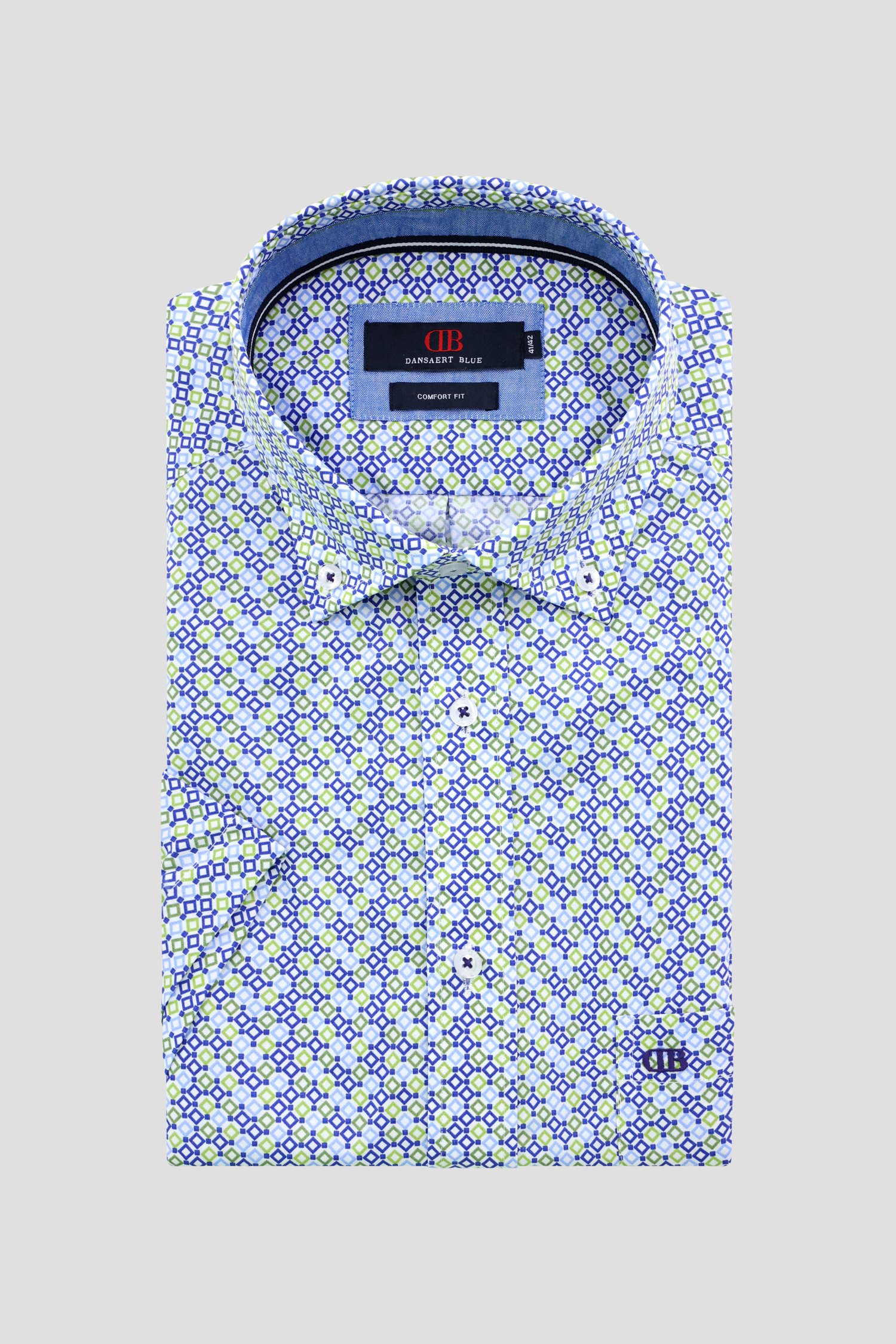 Wit hemd met groen-blauwe print – Comfort fit van Dansaert Blue ...