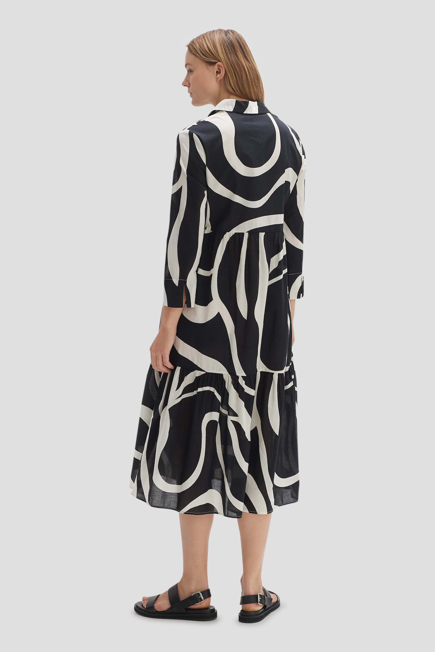 Zwart midi kleedje met ecru print van Opus | 7131621 | Dames | e5